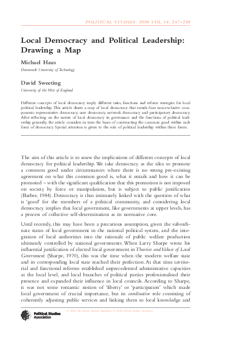 (PDF) Local Democracy and Political Leadership: Drawing a Map