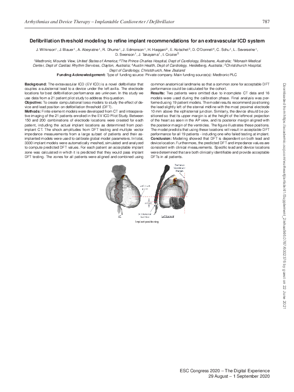 (PDF) Defibrillation threshold modeling to refine implant recommendations for an extravascular ...