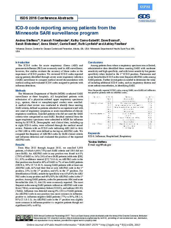(PDF) ICD-9 code reporting among patients from the Minnesota SARI ...