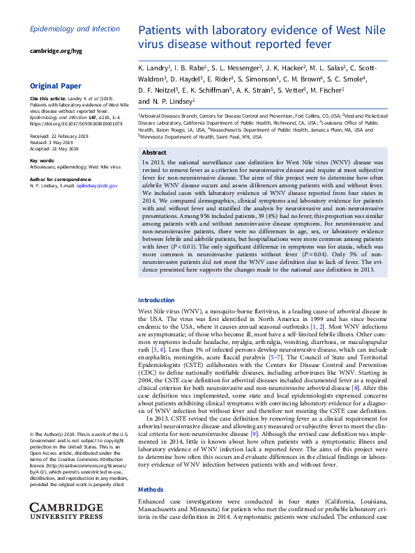 (PDF) Patients with laboratory evidence of West Nile virus disease ...