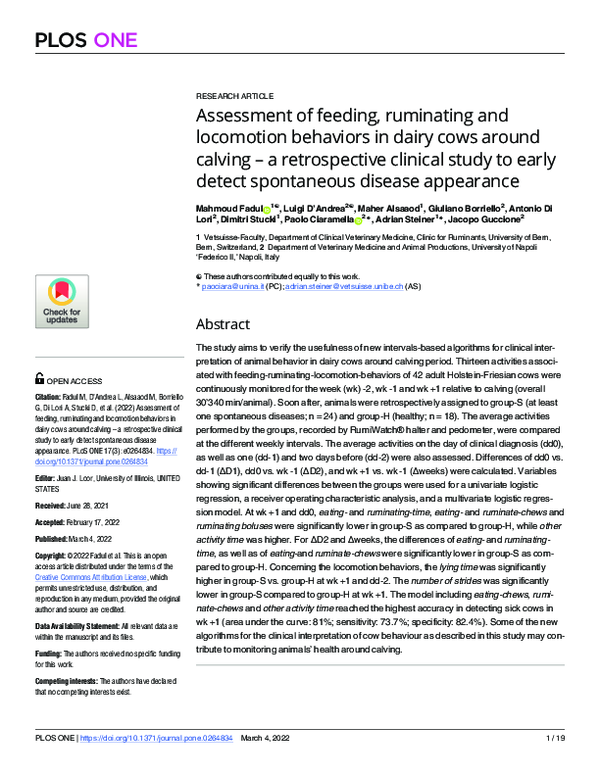 (PDF) Assessment of feeding, ruminating and locomotion behaviors in ...