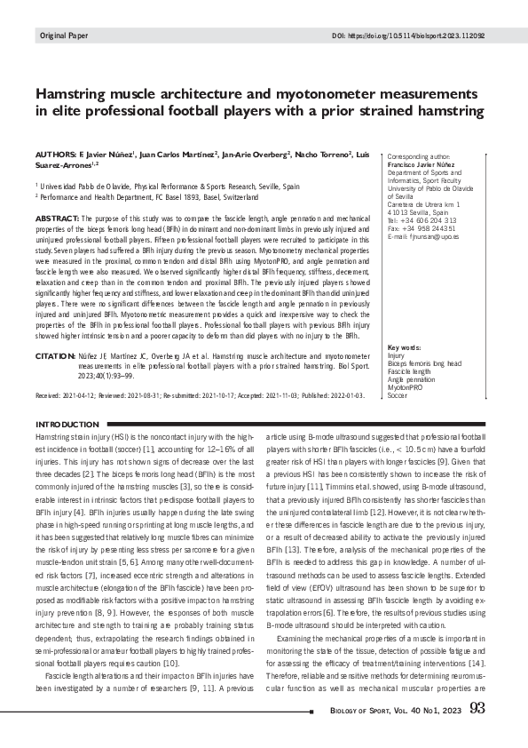 (PDF) Hamstring muscle architecture and myotonometer measurements in ...