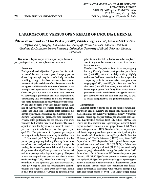 (PDF) Laparoscopic Versus Open Repair of Inguinal Hernia