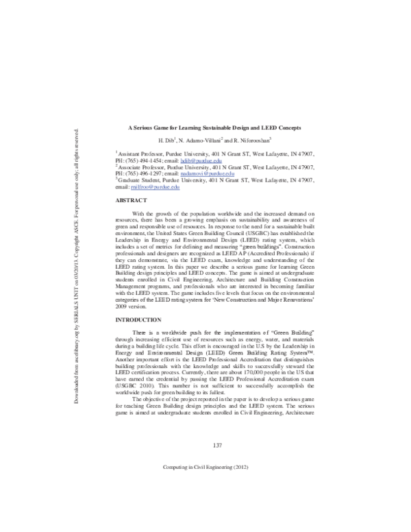 (PDF) A Serious Game for Learning Sustainable Design and LEED Concepts