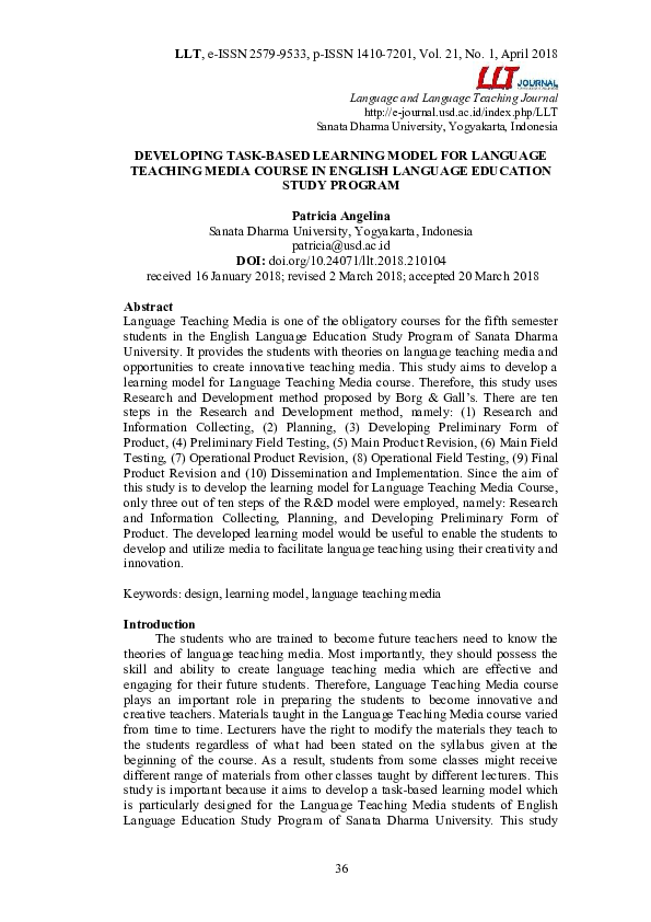 (PDF) Developing Task-Based Learning Model for Language Teaching Media Course in English ...