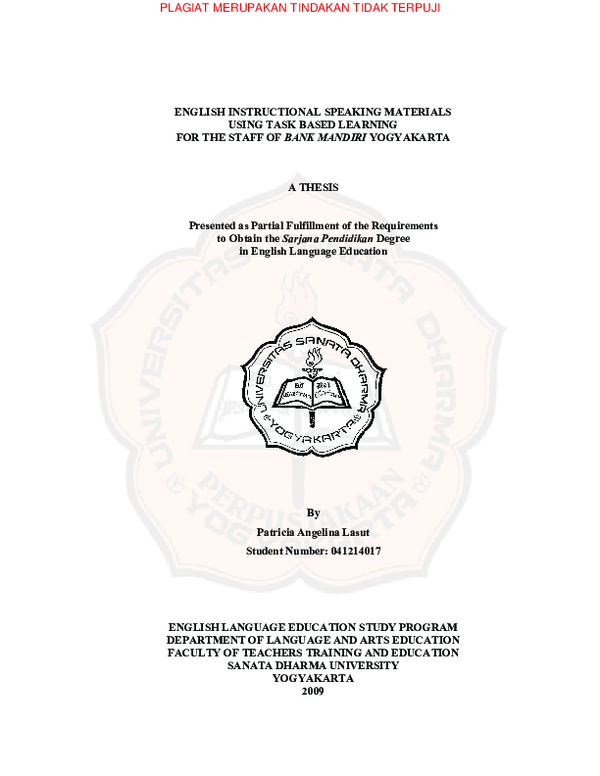 (PDF) English instructional speaking materials using task based learning for the staff of Bank ...