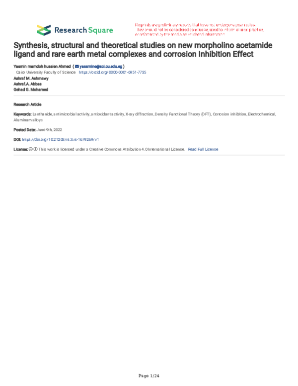 (PDF) Synthesis, structural and theoretical studies on new morpholino acetamide ligand and rare ...
