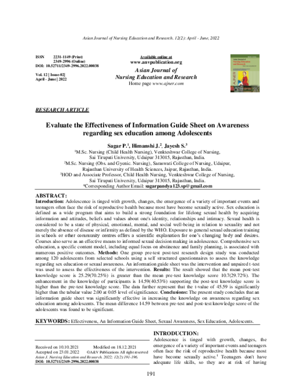 Pdf Evaluate The Effectiveness Of Information Guide Sheet On 7943