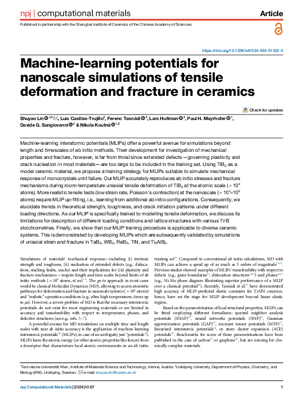 (PDF) Machine-learning potentials for nanoscale simulations of tensile deformation and fracture ...