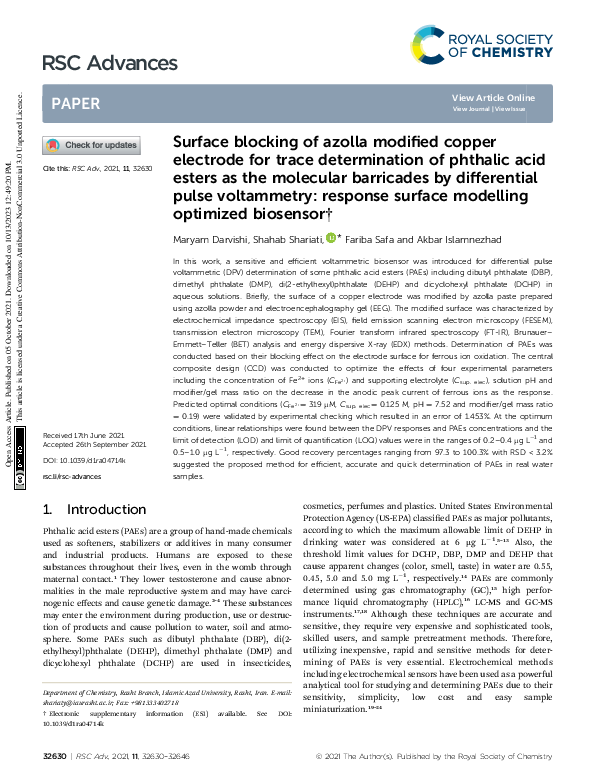 (PDF) Surface blocking of azolla modified copper electrode for trace ...