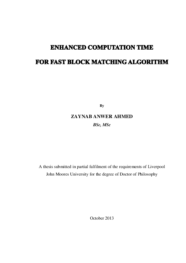 Pdf Enhanced Computation Time For Fast Block Matching Algorithm