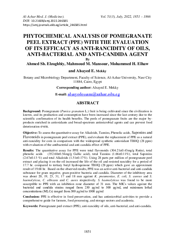 (PDF) Phytochemical Analysis of Pomegranate Peel Extract (Ppe) with the Evaluation of Its ...