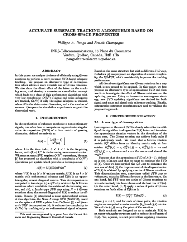 (PDF) Accurate subspace tracking algorithms based on cross-space properties