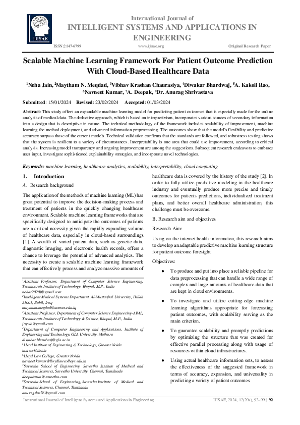 Pdf Scalable Machine Learning Framework For Patient Outcome Prediction With Cloud Based