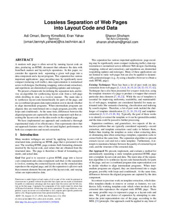 (PDF) Lossless Separation of Web Pages into Layout Code and Data