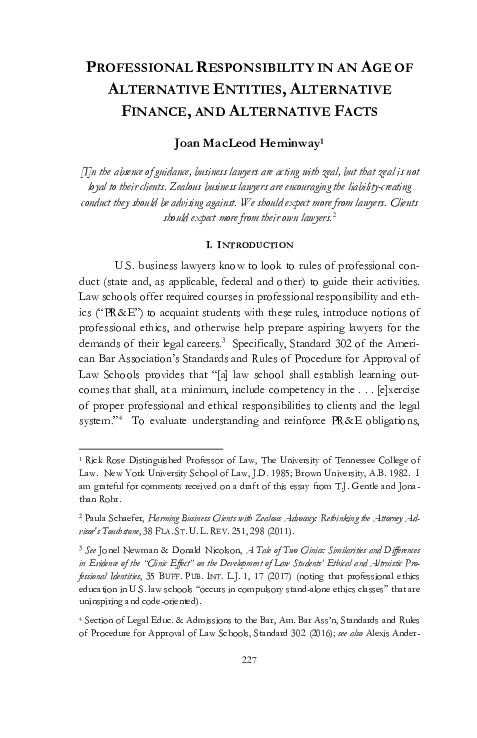 (PDF) Professional Responsibility in an Age of Alternative Entities ...
