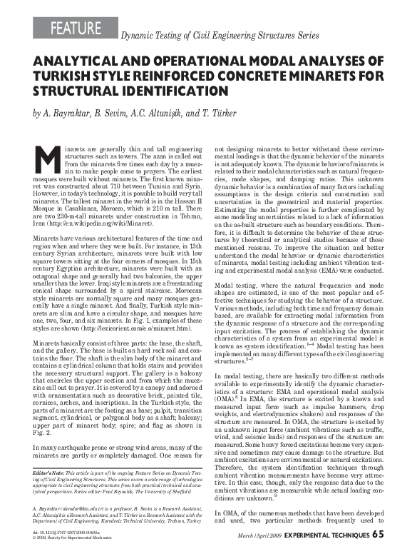 Pdf Analytical And Operational Modal Analyses Of Turkish Style Reinforced Concrete Minarets