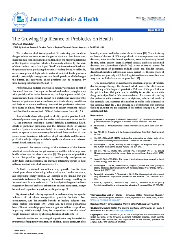 (PDF) The Growing Significance of Probiotics on Health