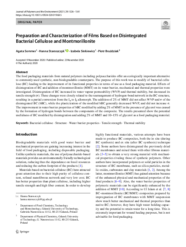 (PDF) Preparation and Characterization of Films Based on Disintegrated ...