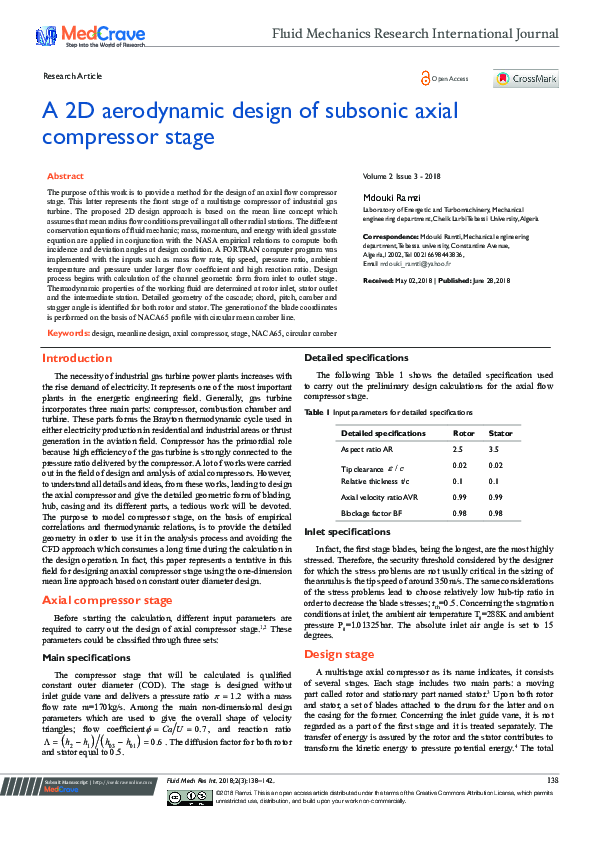 (PDF) A 2D aerodynamic design of subsonic axial compressor stage