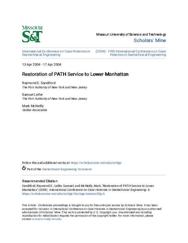 (PDF) Restoration of PATH Service to Lower Manhattan