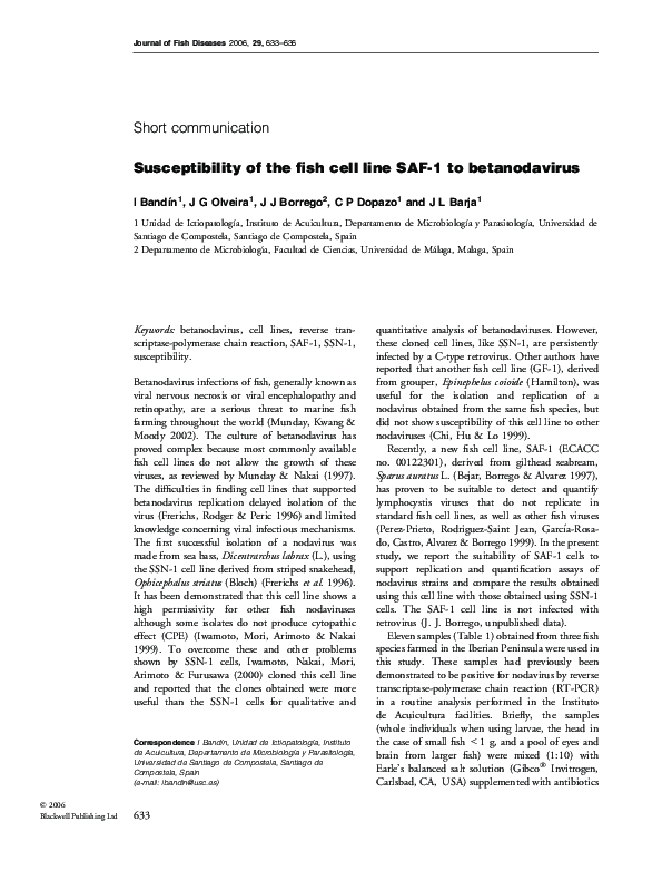 (PDF) Susceptibility of the fish cell line SAF-1 to betanodavirus