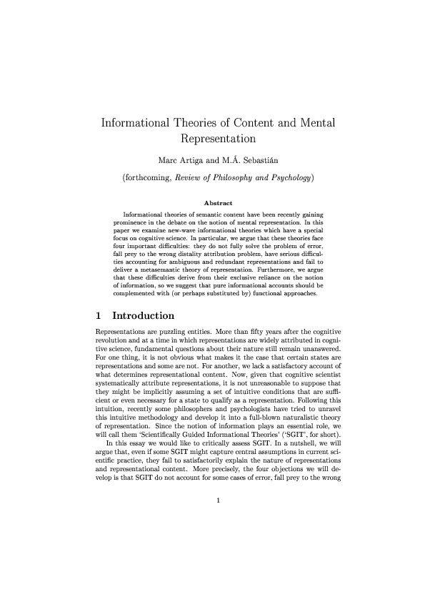 (PDF) Informational Theories of Content and Mental Representation