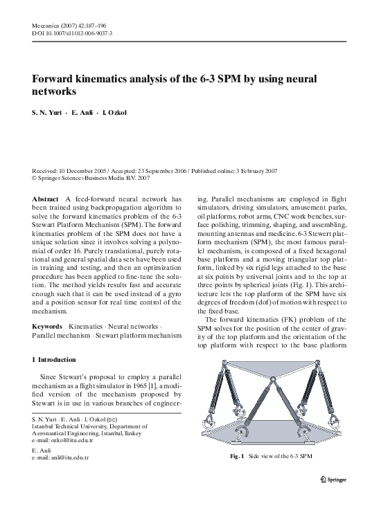 (PDF) Forward kinematics analysis of the 6-3 SPM by using neural networks