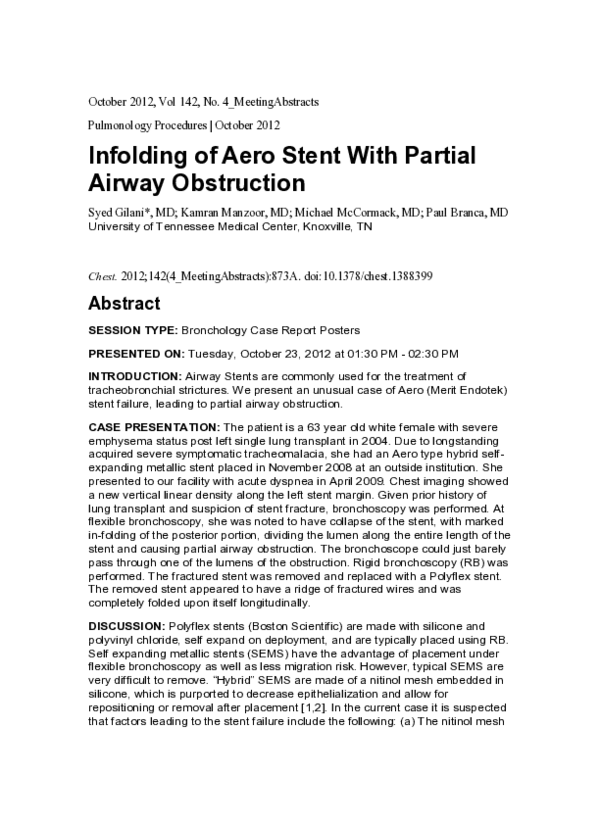 (PDF) Infolding of Aero Stent With Partial Airway Obstruction