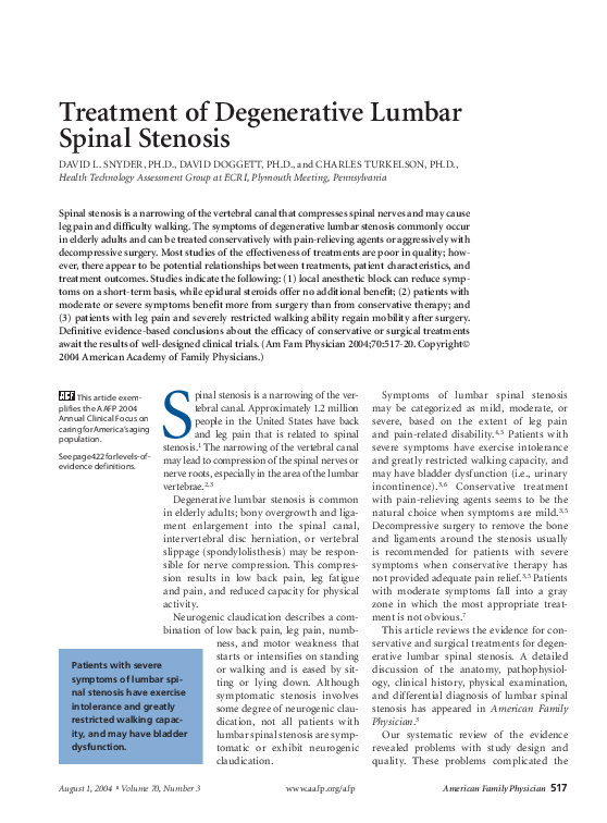 (PDF) Treatment of degenerative lumbar spinal stenosis | Charles ...