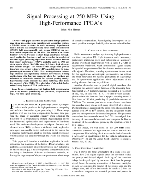 (PDF) Signal processing at 250 MHz using high-performance FPGA's