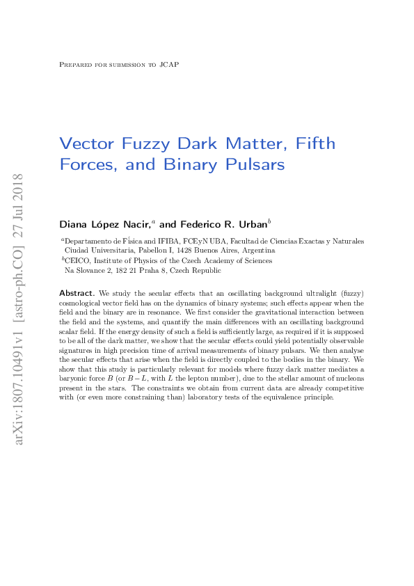 (PDF) Vector fuzzy dark matter, fifth forces, and binary pulsars
