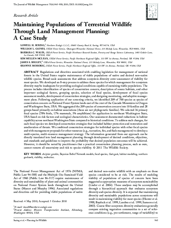 (PDF) Maintaining populations of terrestrial wildlife through land ...