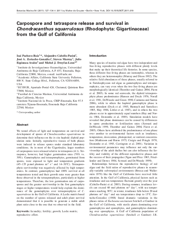 (PDF) Carpospore and tetraspore release and survival in Chondracanthus ...