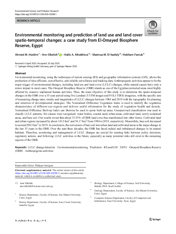 (PDF) Environmental monitoring and prediction of land use and land cover spatio-temporal changes ...