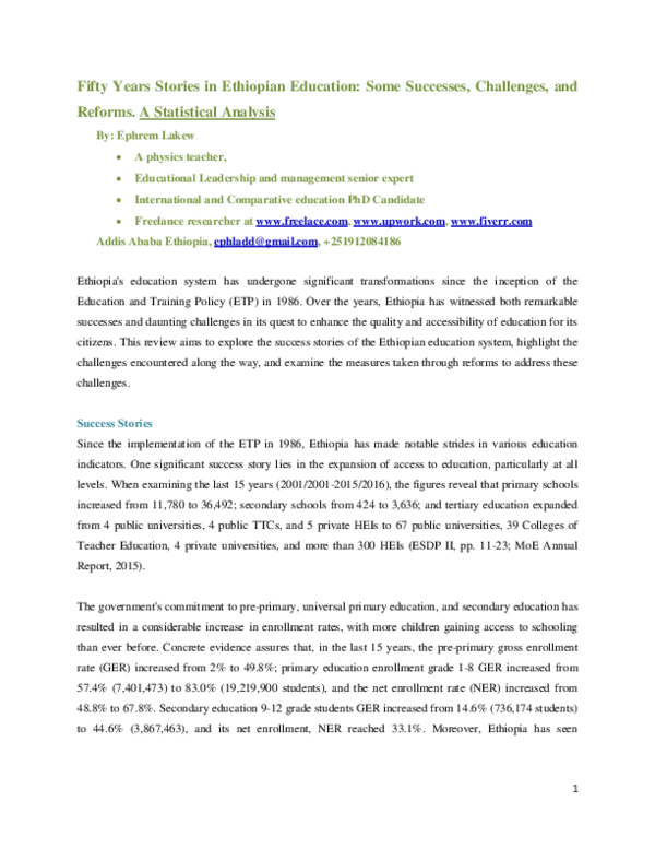 (PDF) Fifteen Years (2008-2023) Stories in Ethiopian Education