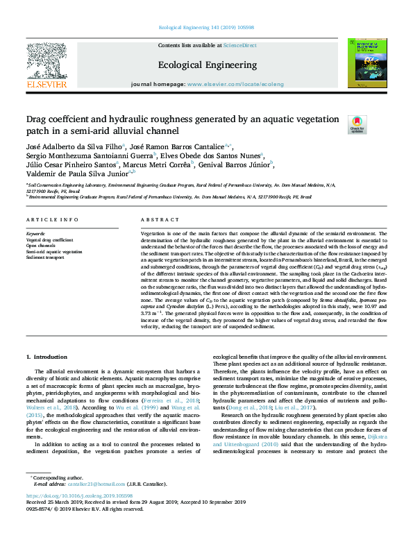 (PDF) Drag coeffcient and hydraulic roughness generated by an aquatic vegetation patch in a semi ...