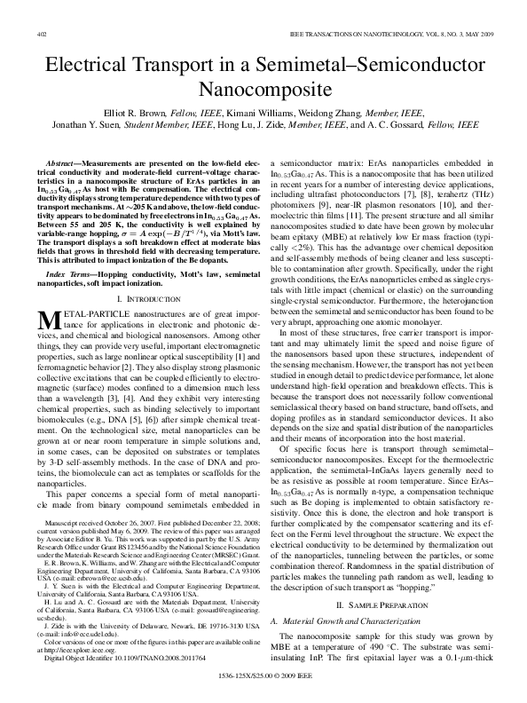 (PDF) Electrical Transport in a Semimetal–Semiconductor Nanocomposite
