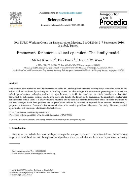 (PDF) Framework for automated taxi operation: The family model