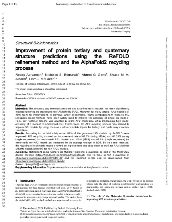 Pdf Improvement Of Protein Tertiary And Quaternary Structure Predictions Using The Refold