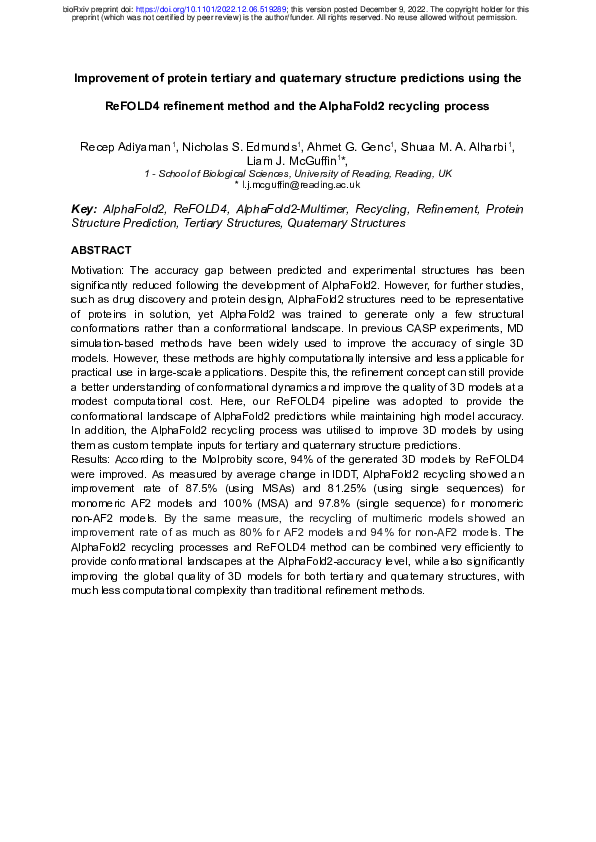 Pdf Improvement Of Protein Tertiary And Quaternary Structure Predictions Using The Refold4