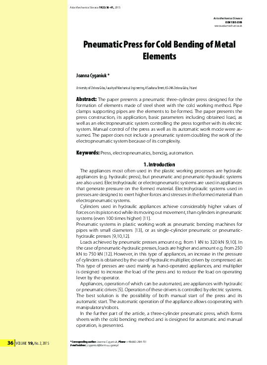 (PDF) Pneumatic Press for Cold Bending of Metal Elements