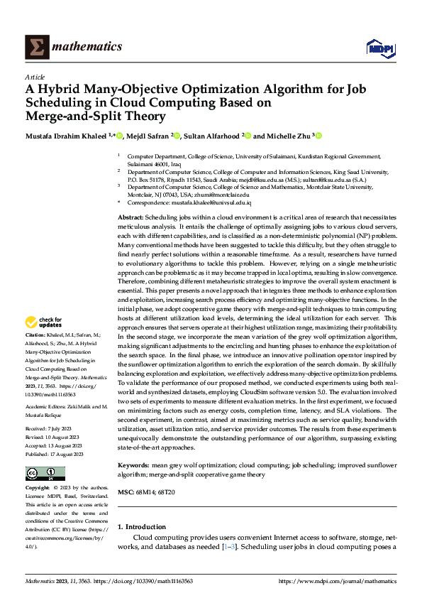 (PDF) A Hybrid Many-Objective Optimization Algorithm for Job Scheduling in Cloud Computing Based ...