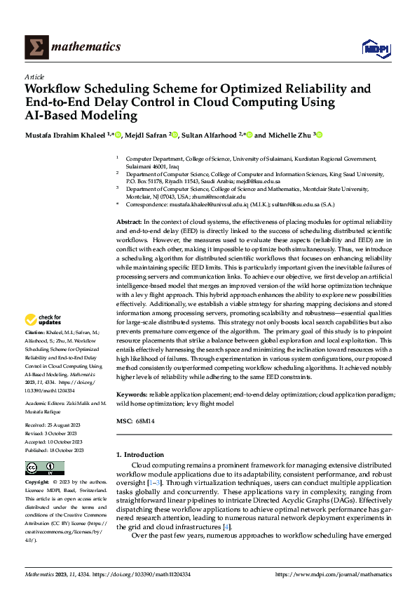 Pdf Workflow Scheduling Scheme For Optimized Reliability And End To End Delay Control In Cloud