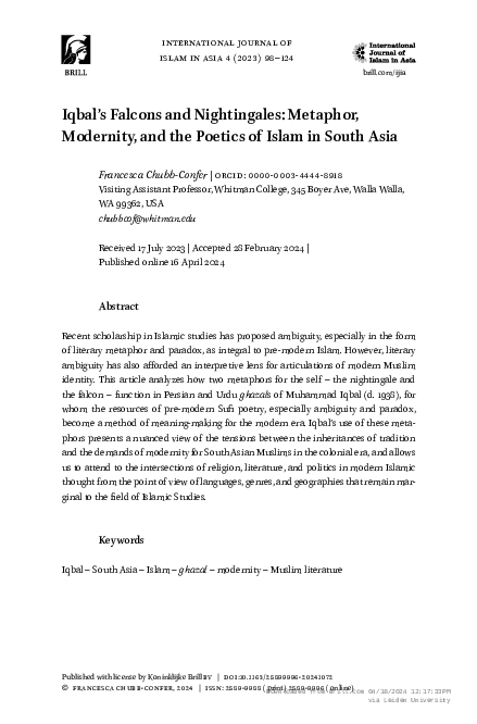 (PDF) Iqbal's Falcons and Nightingales: Metaphor, Modernity, and the ...