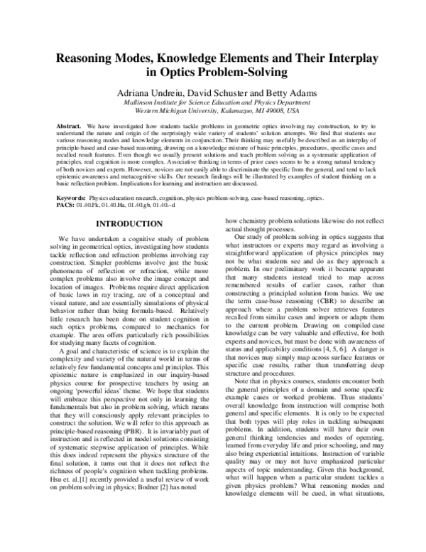 (PDF) Reasoning Modes, Knowledge Elements and Their Interplay in Optics Problem-Solving