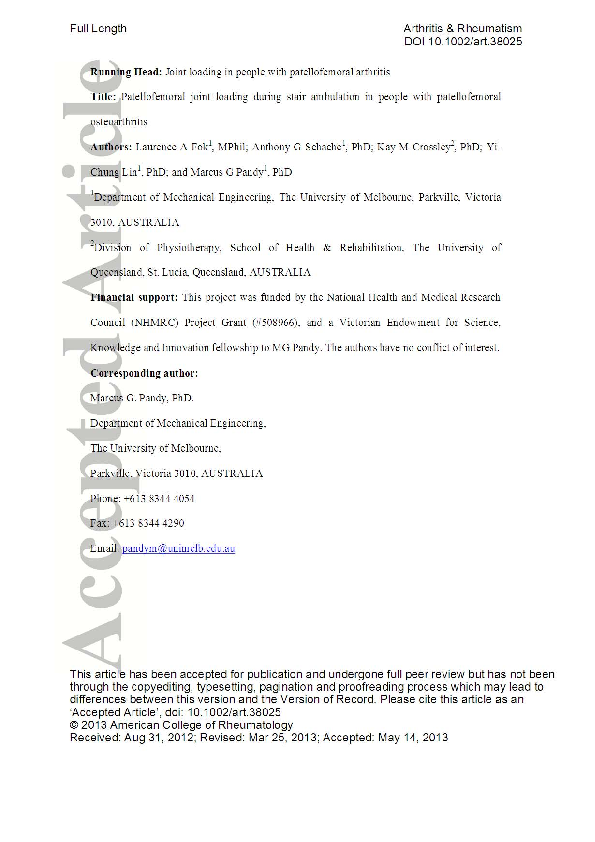 (PDF) Patellofemoral Joint Loading During Stair Ambulation in People ...