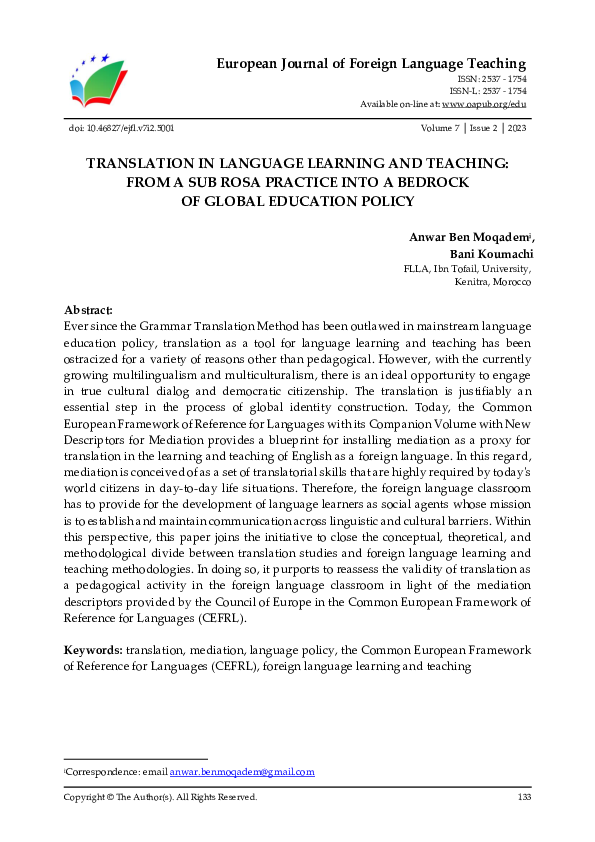 (PDF) European Journal of Foreign Language Teaching