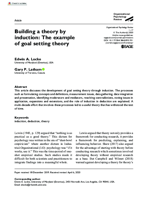 (PDF) Building a theory by induction: The example of goal setting theory