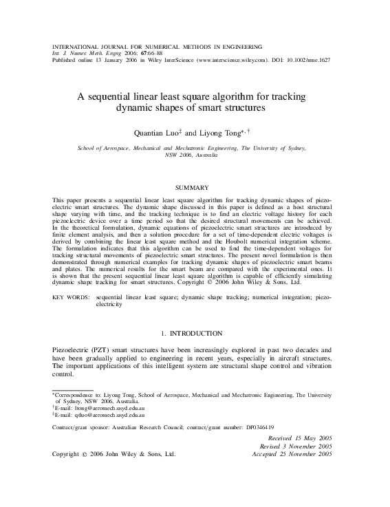 Pdf A Sequential Linear Least Square Algorithm For Tracking Dynamic Shapes Of Smart Structures